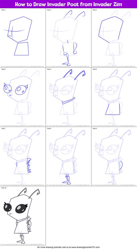 How To Draw Invader Poot From Invader Zim Invader Zim Step By Step