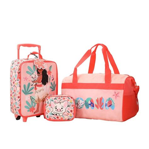 Moana Pua And Moana Tropical Print Youth 4 Piece Carry On Luggage Travel