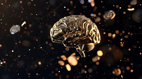 Golden Brain With Glittering Particles Abstract 3d Render Of A Human