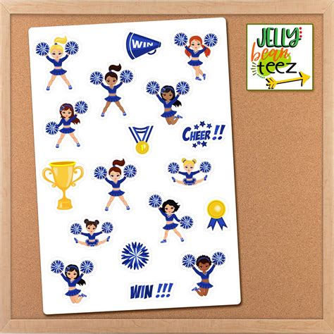 Blue White Cheerleader Clipart Sticker Sheet Multicultural Black Girl Sticker Planner