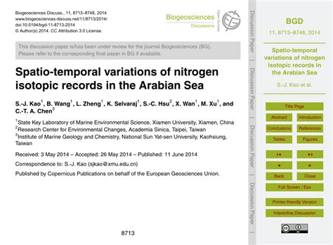 Pdf Spatio Temporal Variations Of Nitrogen Isotopic Records In The Arabian Sea
