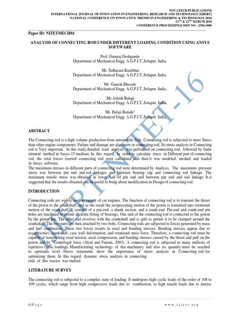 Analysis Of Connecting Rod Under Different Loading Condition Using