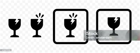 깨지기 쉬운 상품 간판 또는 기호 와인 잔 금 그래픽 디자인 소포 배달 배달 서비스 택배 및 패키지 벡터 디자인 및 일러스트레이션 깨짐에 대한 스톡 벡터 아트 및 기타