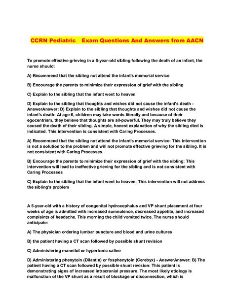 Ccrn Pediatric Exam Questions And Answers From Aacn Scholarfriends