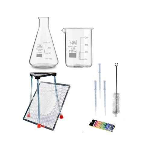 Bello Borosilicate Glass Beaker Conical Flask Ml Tripod Iron Stand With Wire Gauge