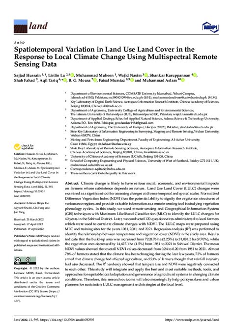 Pdf Spatiotemporal Variation In Land Use Land Cover In The Response