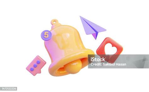 흰색 배경에 채팅 이모티콘 아이콘이 있는 알림 벨 메시지 경고에 대한 3d 렌더링 개념 3차원 형태에 대한 스톡 사진 및 기타