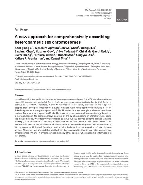 PDF A New Approach For Comprehensively Describing Heterogametic Sex Chromosomes