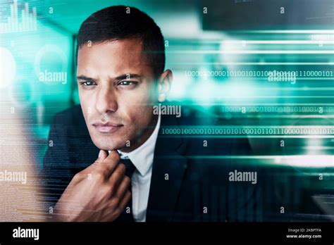 Thinking Computer Coding And Cyber Businessman Programming Big Data
