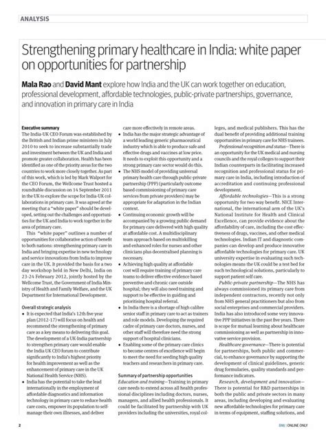 Pdf Strengthening Primary Healthcare In India White Paper On · Strengthening Primary