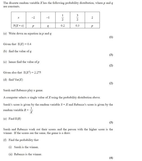Edexcel S1 June 2016 Examsolutions