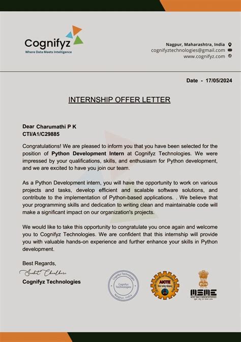 charumathi p k on linkedin internship cognifyz careerdevelopment