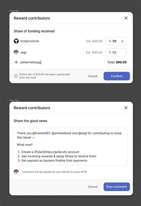 maintainer posts comment to share rewards · issue 1347 · polarsource