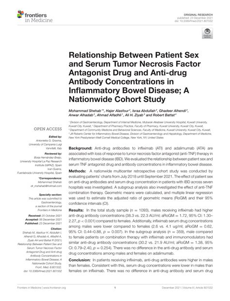 Pdf Relationship Between Patient Sex And Serum Tumor Necrosis Factor