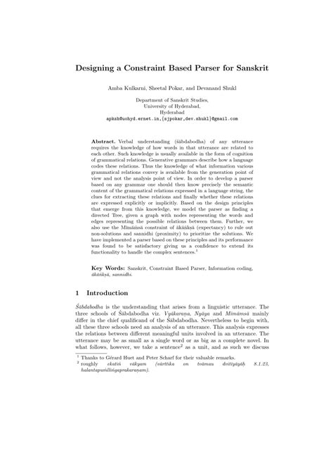 Pdf Designing A Constraint Based Parser For Sanskrit