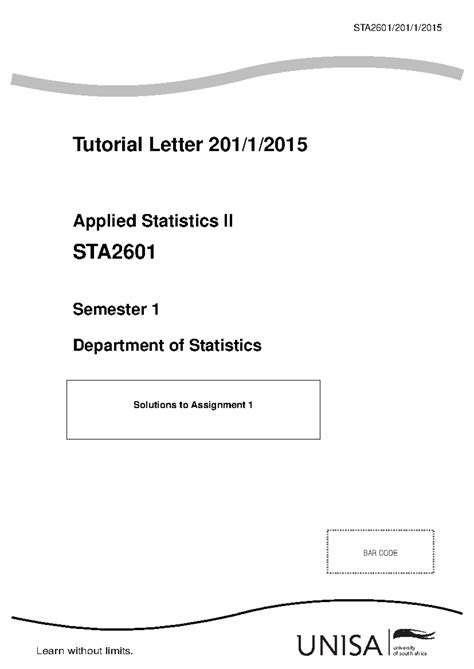 Ass1 Memo Assignment Memo Bar Code Learn Without Limits Universityof South Africa Tutorial