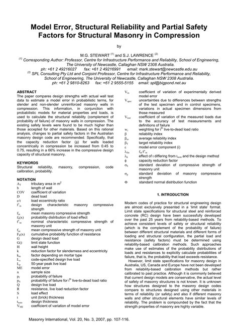 Pdf Model Error Structural Reliability And Partial Safety Factors For Structural Masonry In