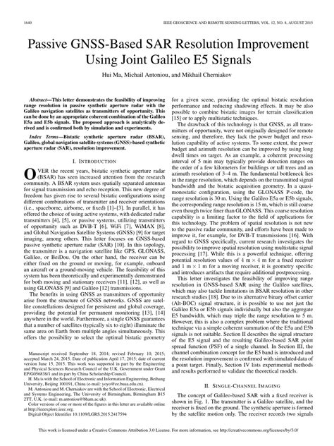 Pdf Passive Gnss Based Sar Resolution Improvement Using Joint Galileo