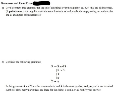 solved grammars and parse trees a give a context free