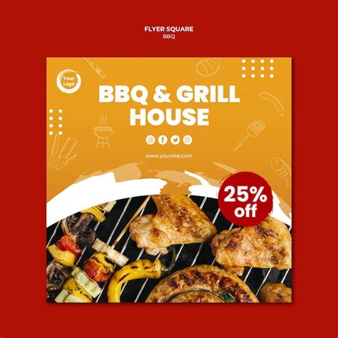 미국 바베 큐 및 그릴 하우스 광장 전단지 서식 파일 무료 Psd 파일