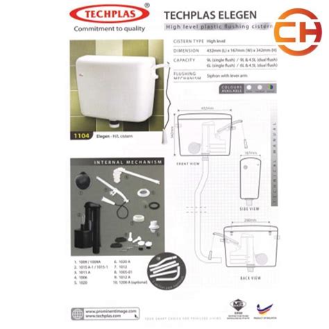 Techplas Elegen Plastic Cistern High Level 9 Liters White 1104 Hl Lazada