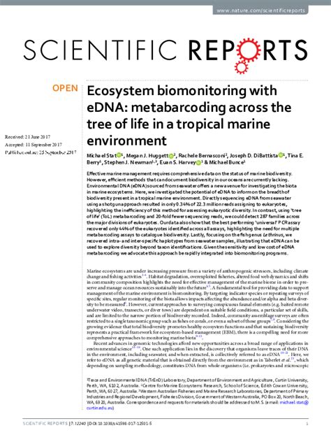 Pdf Ecosystem Biomonitoring With Edna Metabarcoding Across The Tree Of Life In A Tropical