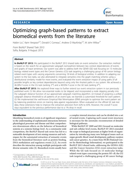 Pdf Optimizing Graph Based Patterns To Extract Biomedical Events From