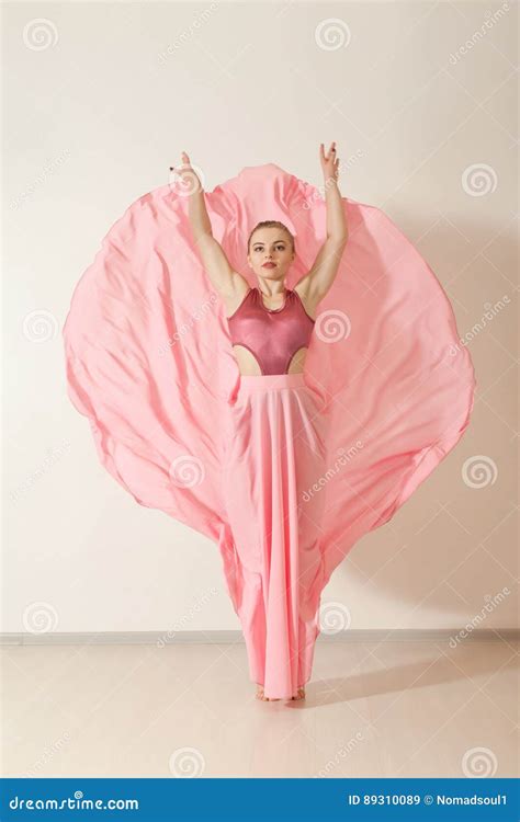 Young Girl Dancing In Beautiful Pink Dress Stock Image Image Of