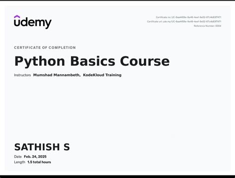 Python Coding Udemy Learning Kodekloud Programming Sathish S
