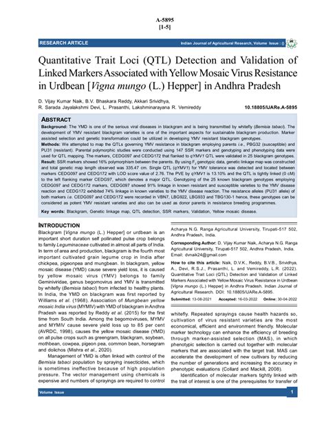 Pdf Quantitative Trait Loci Qtl Detection And Validation Of Linked