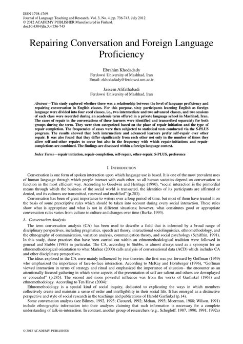 Pdf Repairing Conversation And Foreign Language Proficiency