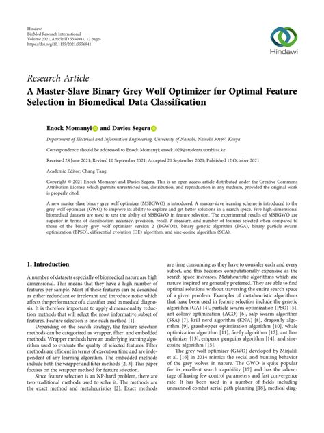 pdf a master slave binary grey wolf optimizer for optimal feature