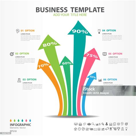 Infographic 요소 서식 파일 벡터 6 단계 플로우 차트 화살표 다이어그램 차트 타임 라인 Silde 프레 젠 테이 션 처리 4가지 개체에 대한 스톡 벡터 아트 및
