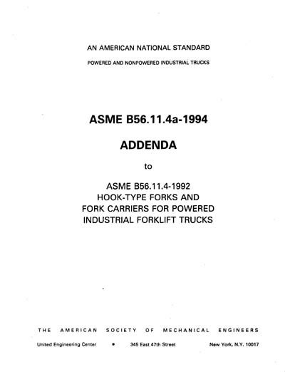 Ansi Asme B56 11 4a 1994 Addenda To Asme B56 11 4 1992 Hook Type