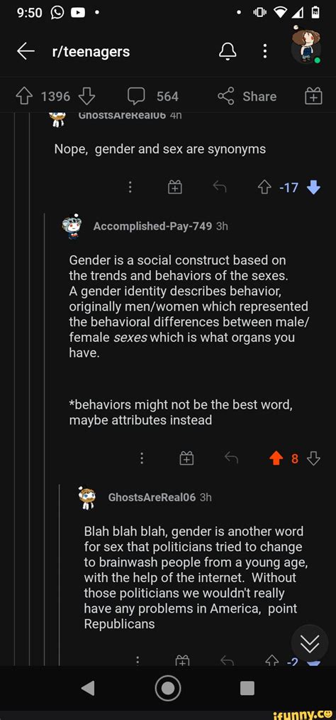 Rfteenagers If Share Nope Gender And Sex Are Synonyms Accomplished Pay