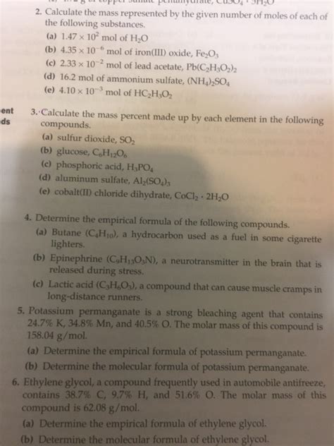 Solved Calculate The Mass Represented By The Given Number Of Chegg Com