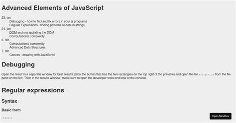 Advanced JavaScipt Debugging And Regex Codesandbox