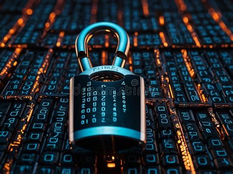 Secure Padlock With Glowing Binary Code And Shield Icons For Data