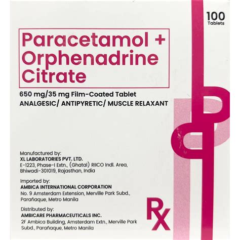 Ambica Paracetamol Orphenadrine Citrate 650mg 35mg Film Coated Tablet 1s Price In The
