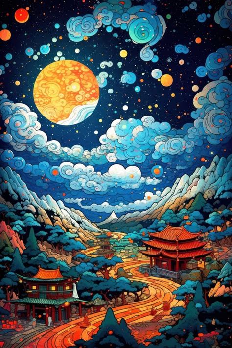 Psychedelic Symbols Traced Across The Sky Beautiful Illustration