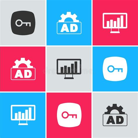 Set Key Advertising And Monitor With Graph Chart Icon Vector Stock Vector Illustration Of