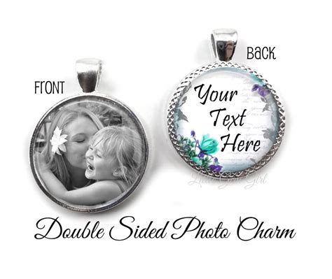 CUSTOM TEXT Double Sided Photo Text Wedding Bouquet Charm Bridal Bouquet Personalized Charm
