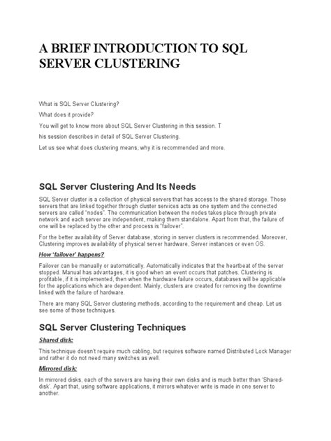 Sql Server Clustering Pdf Computer Cluster Microsoft Sql Server