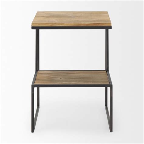Pemberly Row 22h Square 2 Tier Wood With Black Metal Accent Table In