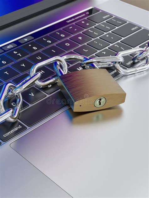 Computer Keyboard Locked With Padlock And Chain Security Stock Image