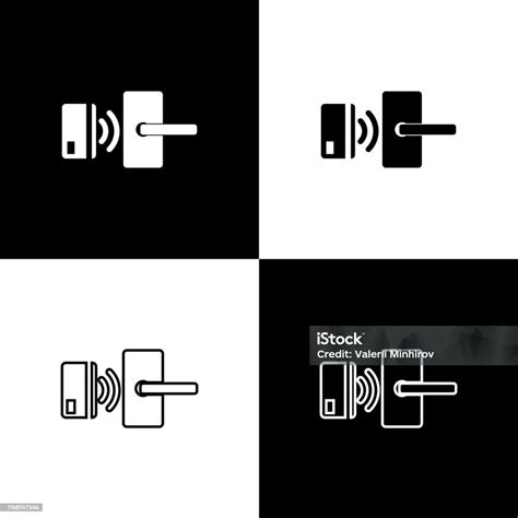 흑백 배경에 격리 된 잠금 해제 아이콘에 대한 무선 기술과 디지털 도어 잠금을 설정합니다 문 손잡이 기호입니다 개념의 보안