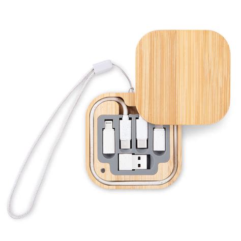Square Bamboo 4 In 1 Charging Cable