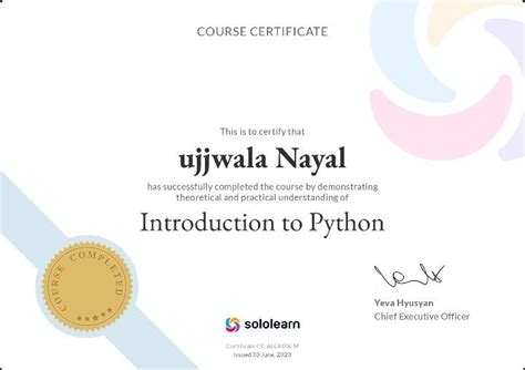 Certificate Sololearn Python Coursecompletion Thankful