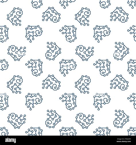 Neural Network Brain Vector Ai Concept Seamless Pattern In Thin Line Style Stock Vector Image