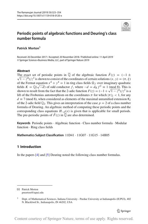 Periodic Points Of Algebraic Functions And Deurings Class Number Formula